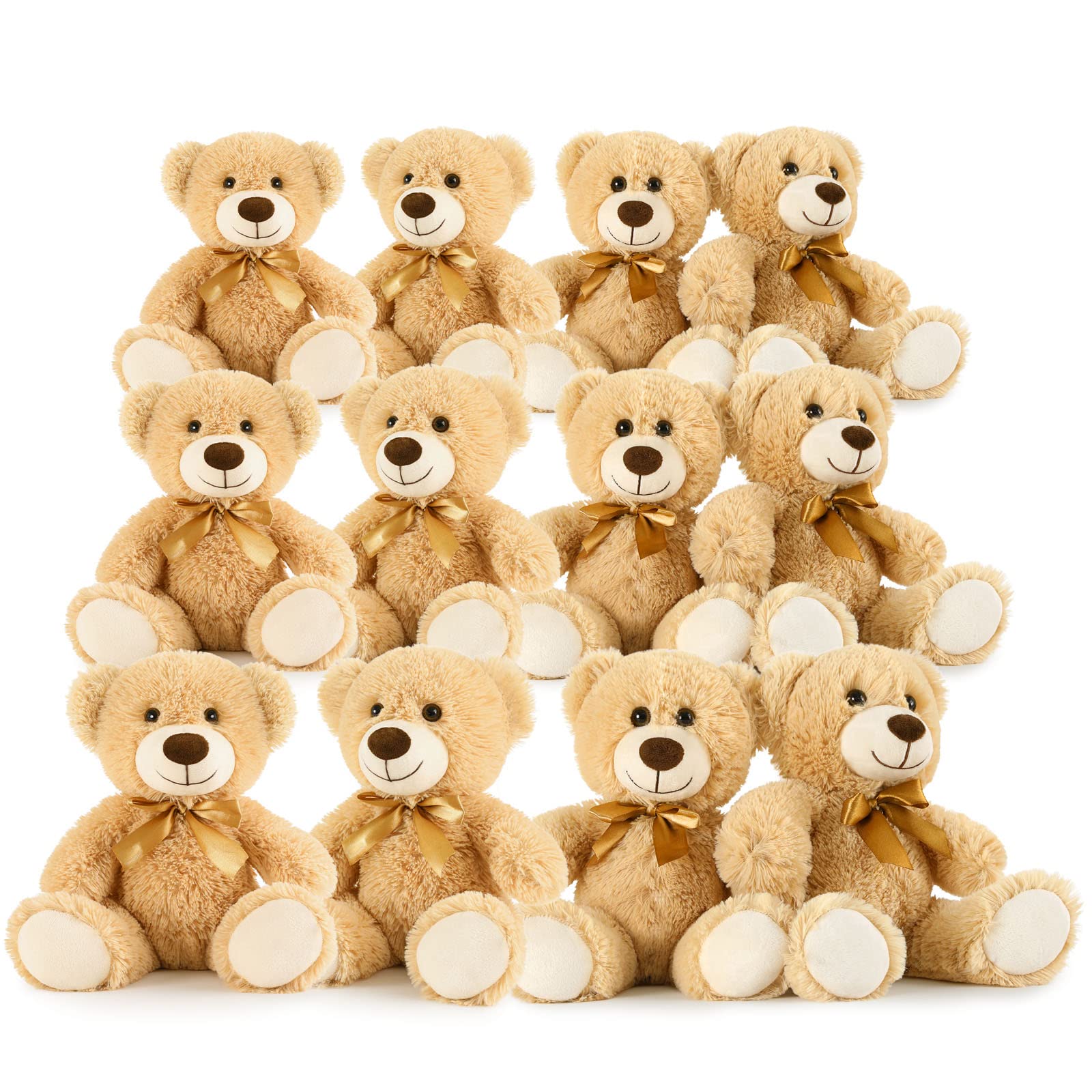 MaoGoLan Toys Studio 3-Pack Bulk Teddy Bear - 3 Colors Cute Stuffed Animals with Bow Ties Plush Toys, 10 Inch (White Brown Dark Brown)