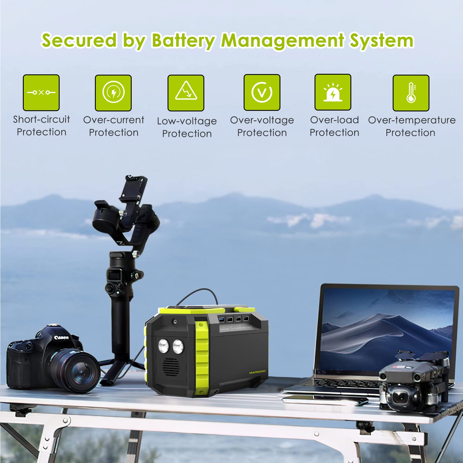 MARBERO Solar Generator 150W Peak Portable Power Station 150Wh with 100W Solar Panel Included with DC, AC, USB A, USB C, Flashlights for Camping, Home, Outdoor, Office, School, Emergency