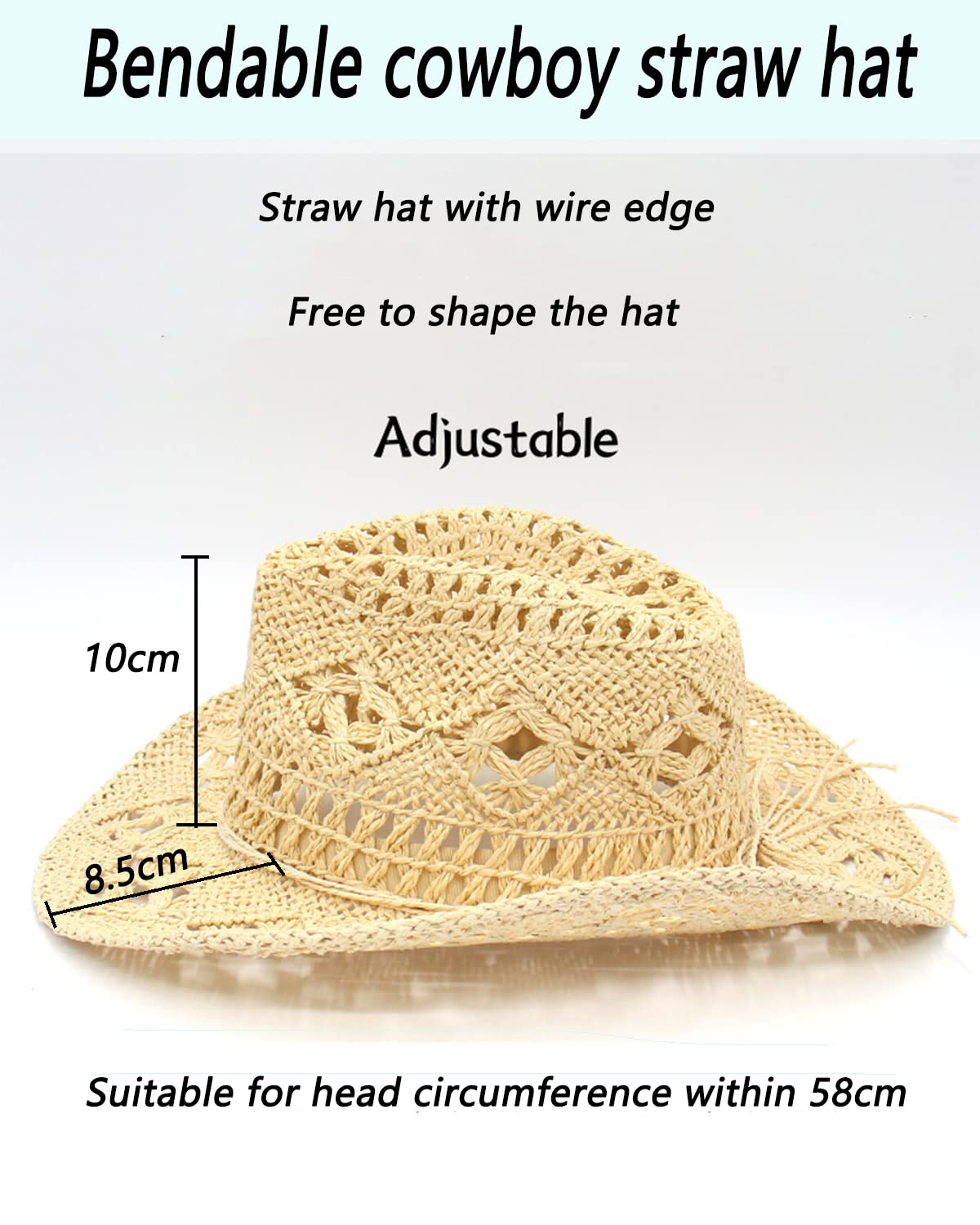Straw Cowboy Hat Cowgirl Straw Hats Shapeable Wide Brim Staw Beach Sun Hat Brown