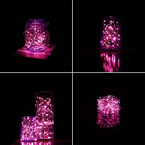 Kubert 12 Pack Led Fairy Lights Battery Operated String Lights Waterproof Silver Wire, 7 Ft 20 Led Firefly Starry Moon Lights for DIY Wedding Party Bedroom Patio Christmas(Pink)