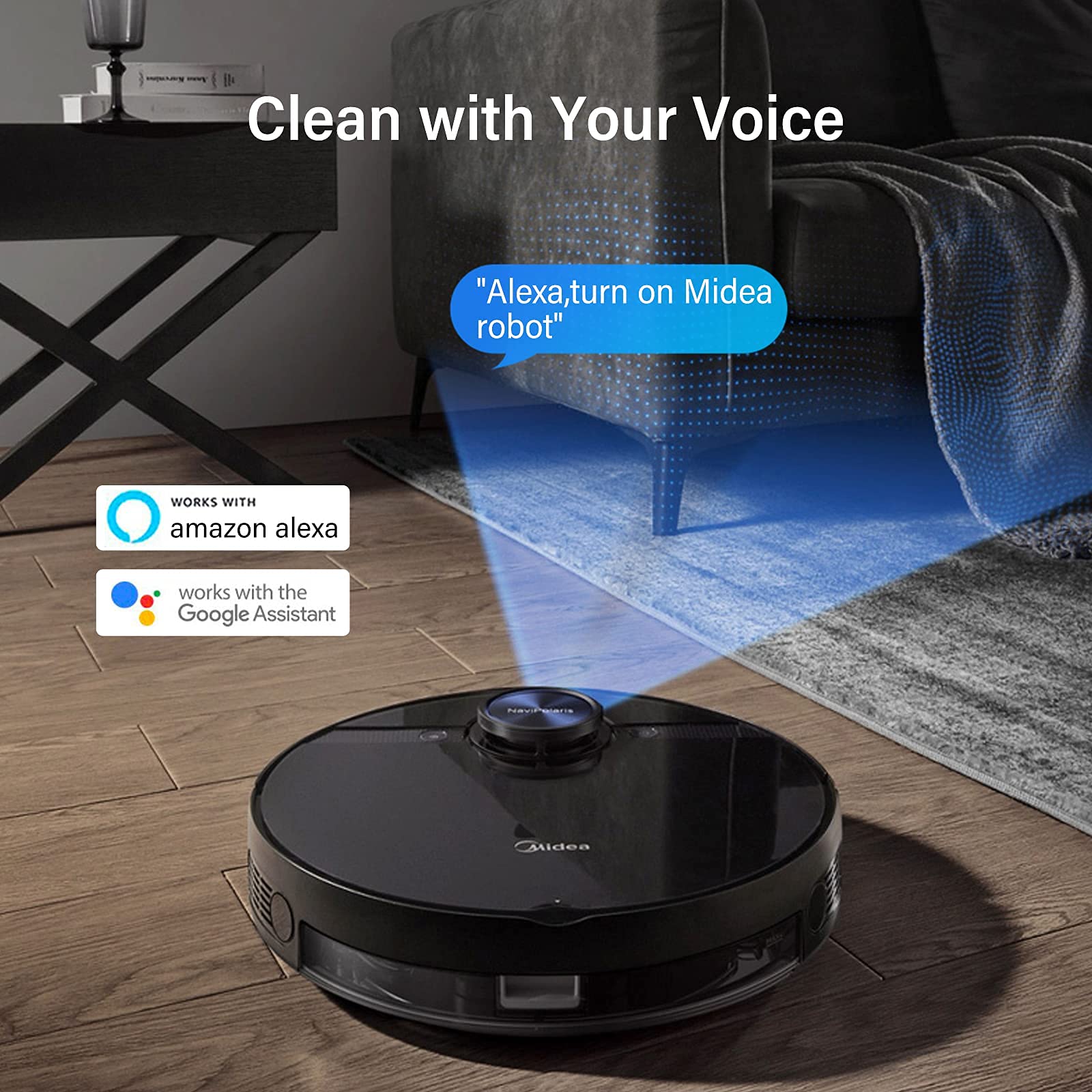 Midea M7 (LDS) Robot Vacuum Cleaner, 4000Pa Strong Suction Power Vacuum Cleaner with Mopping Function, Self-Charging Vacuum Cleaner, Route Planning, for Animal Hair/ Floors/ Carpets, 5200mAh, Black