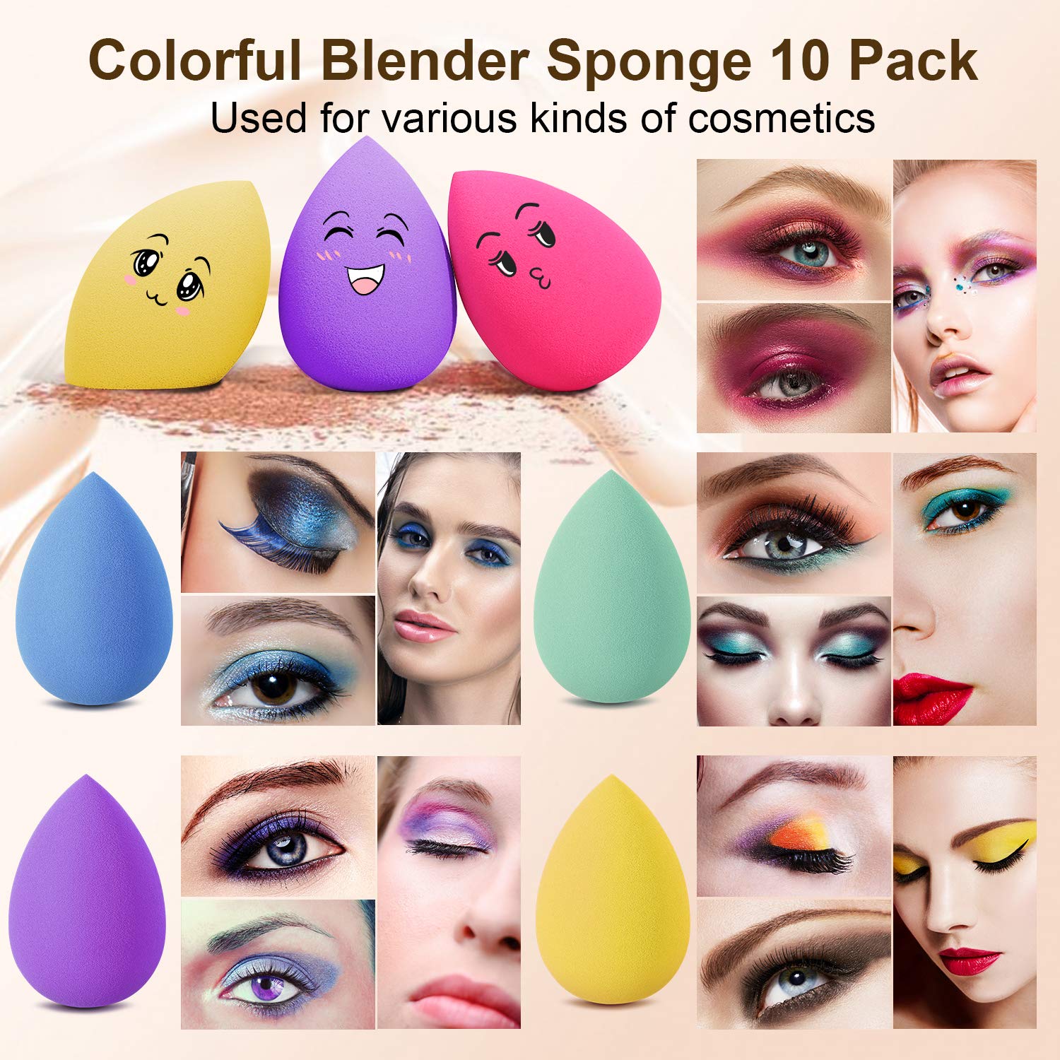 Makeup Sponges, Larbois 10-Pack Blender Beauty Foundation Blending Sponge, Professional Beauty Makeup Set for Dry & Wet Use (Multicolored)
