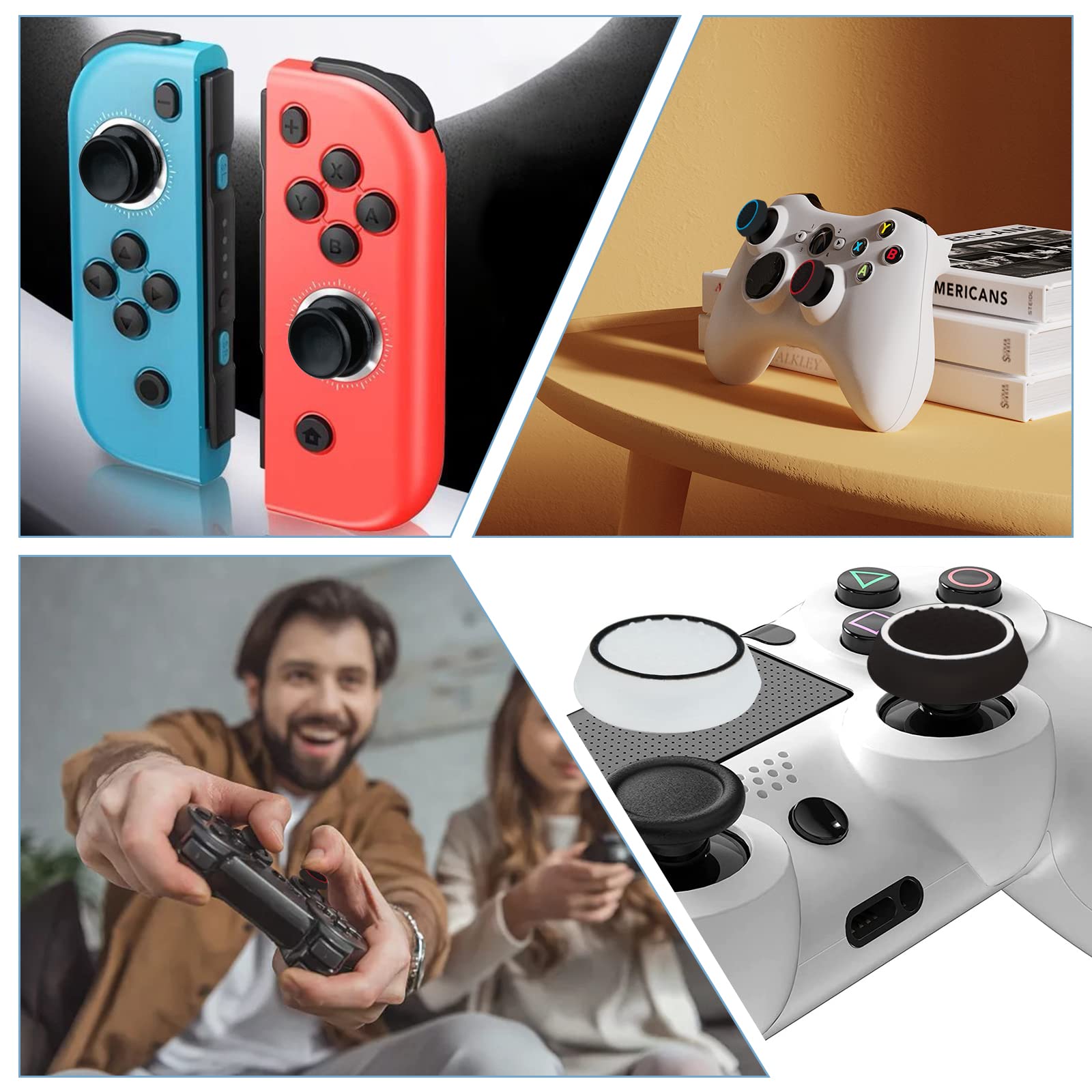 SUPERFINDINGS 8Pcs 6 Colors Joystick Thumb Grip Protect Cover 3D Texture Rubber Silicone Grip Cover and 8Pcs 2 Colors Thumbstick Extender for Ps3 Ps4 Xbox 360 Xbox One Wii U Game Controllers