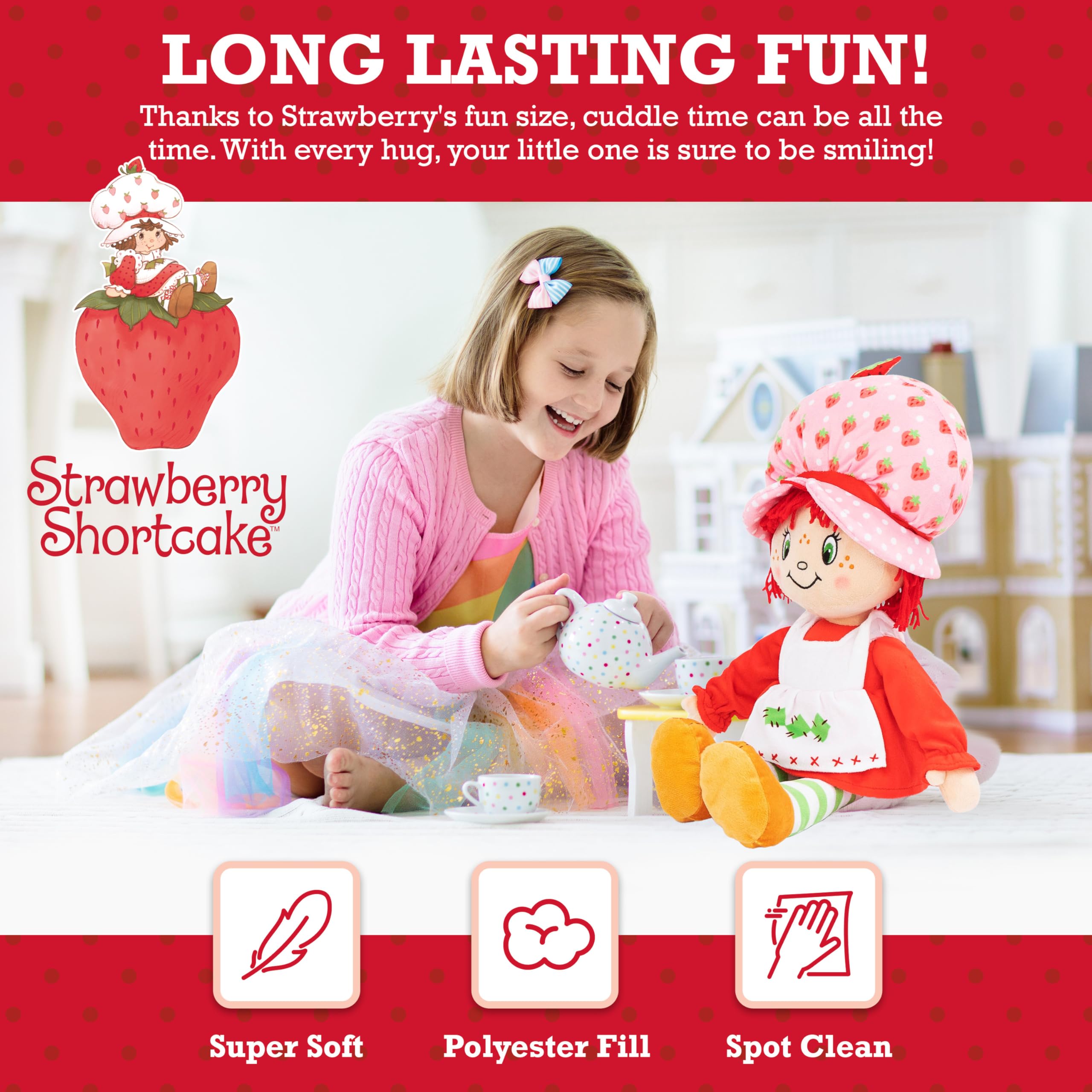 Strawberry Shortcake Plush Pillow Buddy - Super Soft Stuffed Character Pillow - Polyester Microfiber, 18 Inches