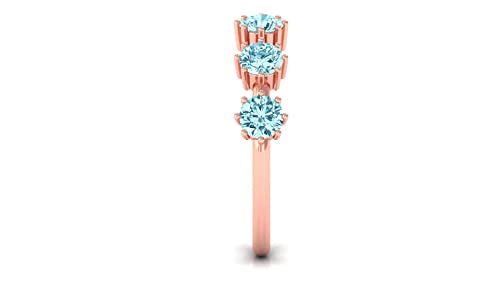Natural and Certified Aquamarine Wedding Anniversary Ring, AAA Quality, Stackable Ring for Women - March Birthstone, 14K Rose Gold, Size:US 9.00