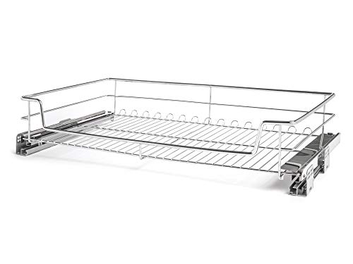 NewAge Products Home Cabinet 36 in. Pull-Out Basket, Kitchen Cabinet Pull Out Organizers, Heavy Duty Steel Under Cabinet Storage Sliding Drawer, Chrome Finish, 80613