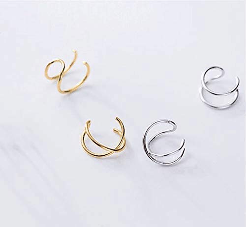 Minimalist 4 PCS S925 Sterling Silver Criss Cross Ear Cuff No Pierce Ear Cuff Sets Double Simple Lines Ear Cuff Fake Cartilage Earring Helix Piercing(4PCS)
