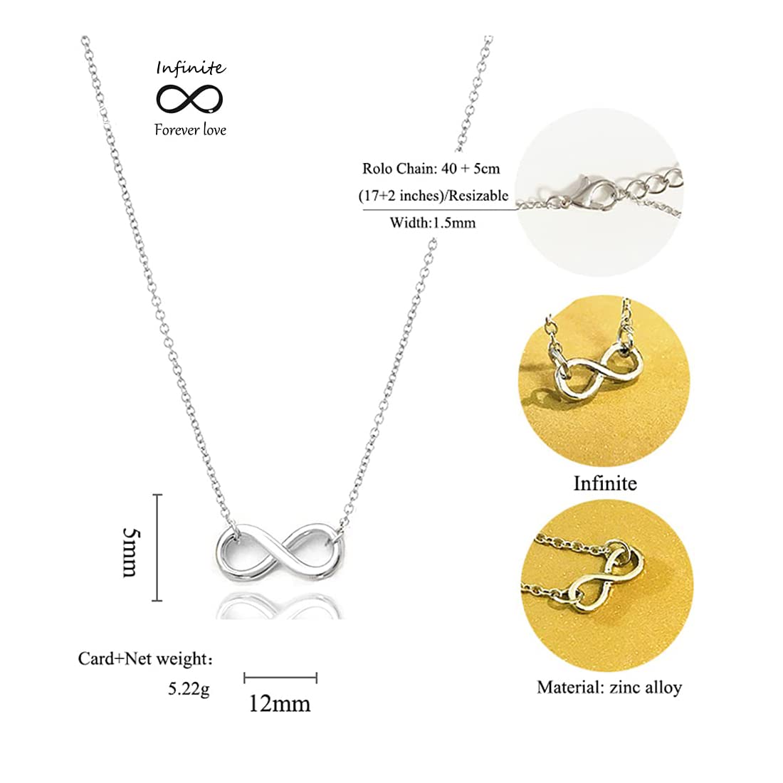 LANG XUAN Friendship Infinite 8 Necklace Lucky Elephant Star Pearl Circle Pendant Necklace for Women Gift Card… (Silver Infinite 8)