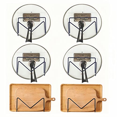 Miscati Split Type Pot Lid Organizer 6 Pcs for Cabinet Door or Pantry Wall - Cutting Board, Grill Tray Rack - Reusable Hanging Pan Lid Holder for Kitchen Storage with No Drilling Adhesive (Black)