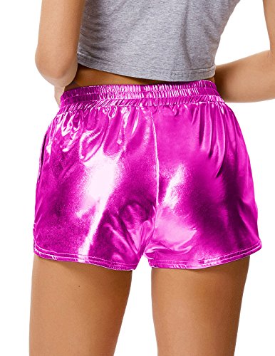 Kate Kasin Women's Yoga Hot Shorts Shiny Metallic Pants Wet Look with Elastic Waist