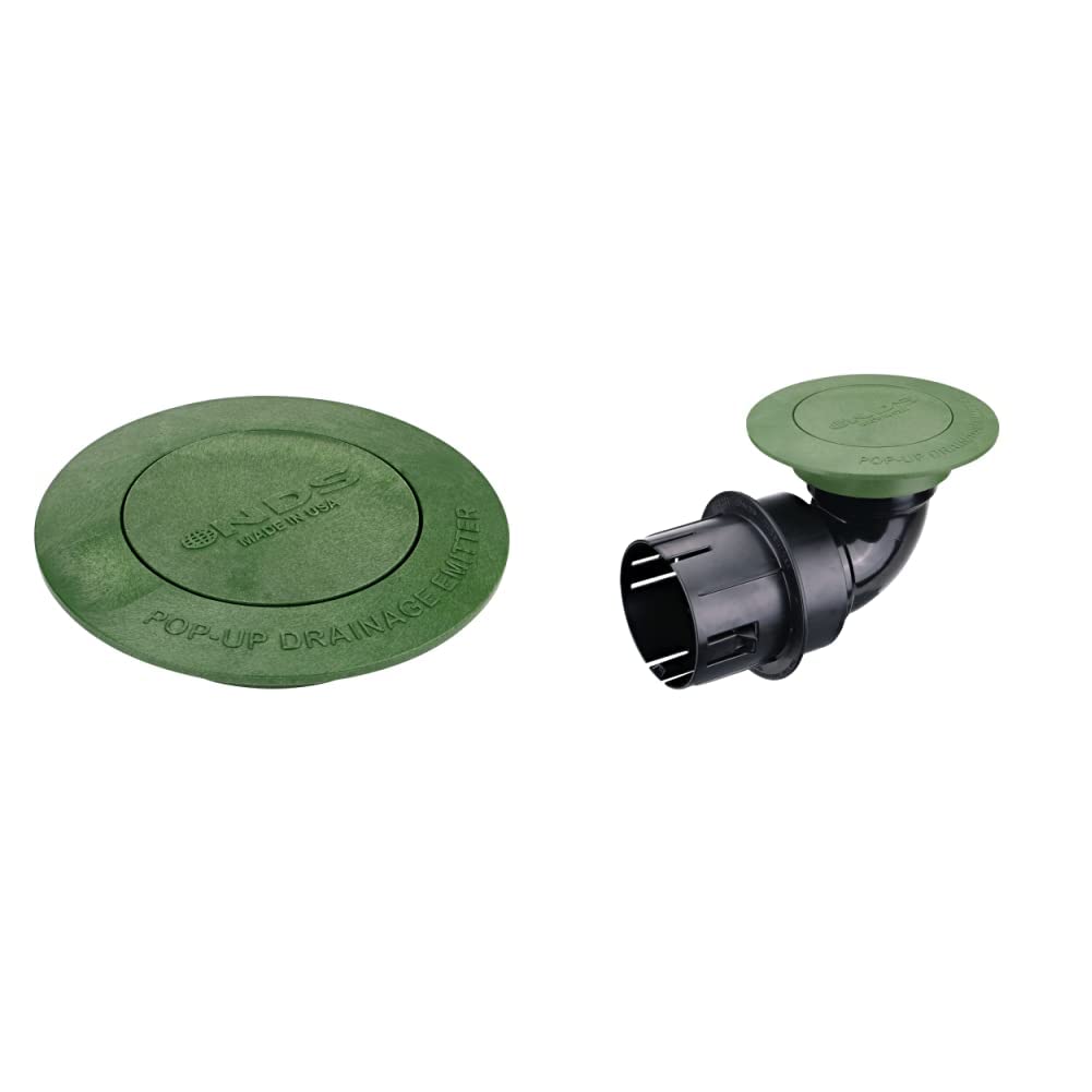 NDS 420C Pop-Up Drainage Emitter & 430 Pop-Up Drainage Emitter with Elbow and Adapter for 3 in. & 4 in. Drain Pipes, Works with Drainage Systems Including Catch basins, Green Plastic