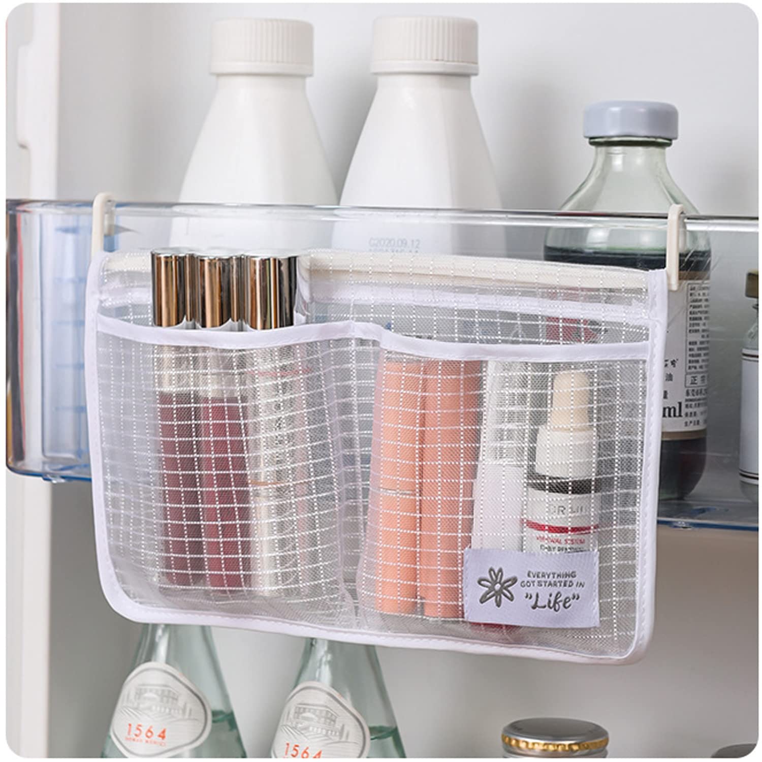 sherxibo Home Kitchen Organizer Mesh Bag (White) Refrigerator Inside Door Classification Storage Mesh Bag Refrigerator Hanging Storage Mesh Bag Kitchen Food Small Sundries Storage Mesh Bag 2 Pack