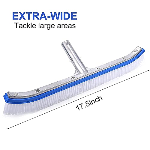 Swimming Pool Brush with Pool Skimmer Net Kit,17.5" Aluminum Pool Cleaning Brush with Nylon Pool Bristles, Heavy Duty Pool Fine Mesh Frame Net, Pool Cleaner Supplies(Pole not Included)