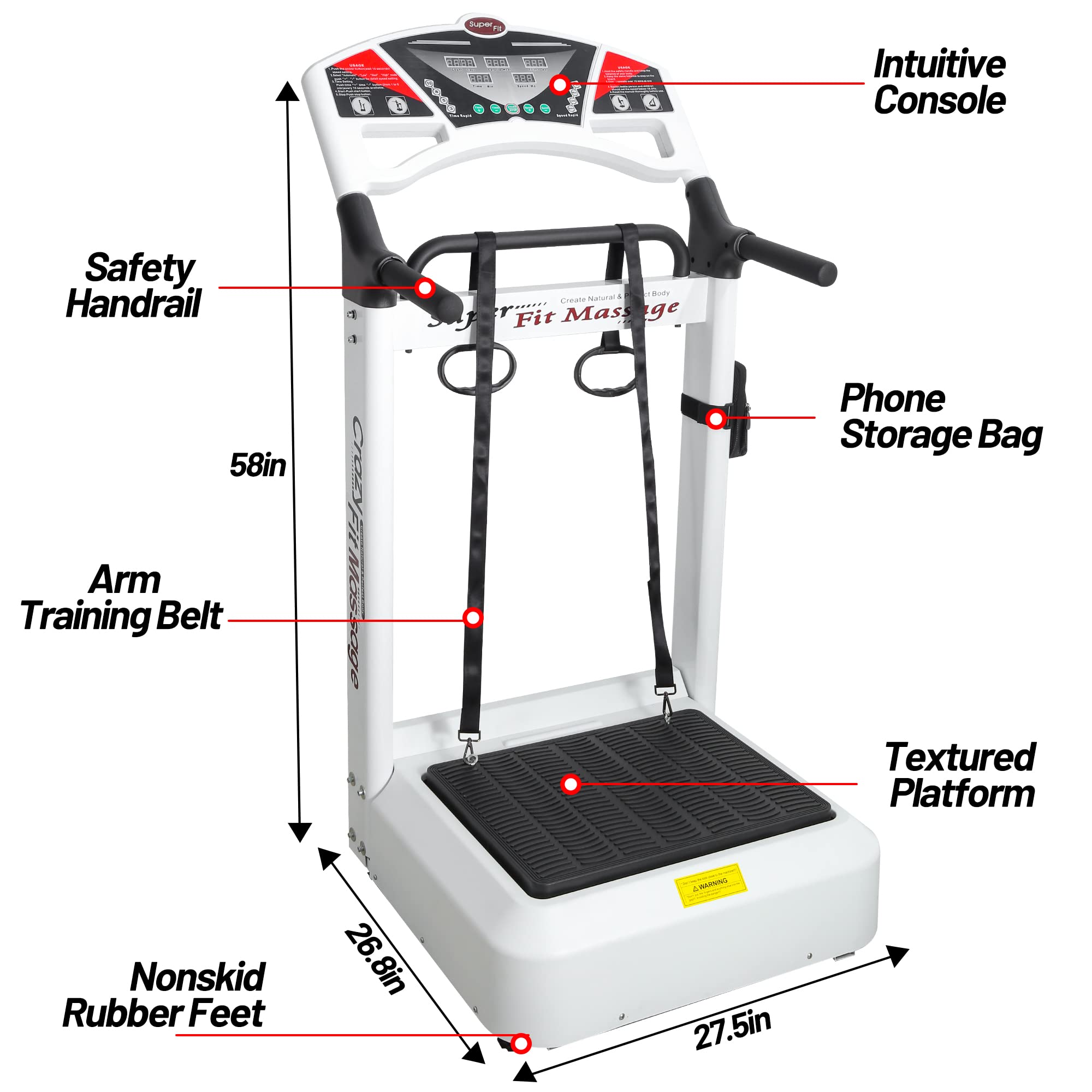 Ps Vibration Plate Exercise Machine, Whole Body Workout Super Large Vibration Platform Support 400 lbs with Resistance Band Cardio Training Weight Loss Equipment for Gym Home