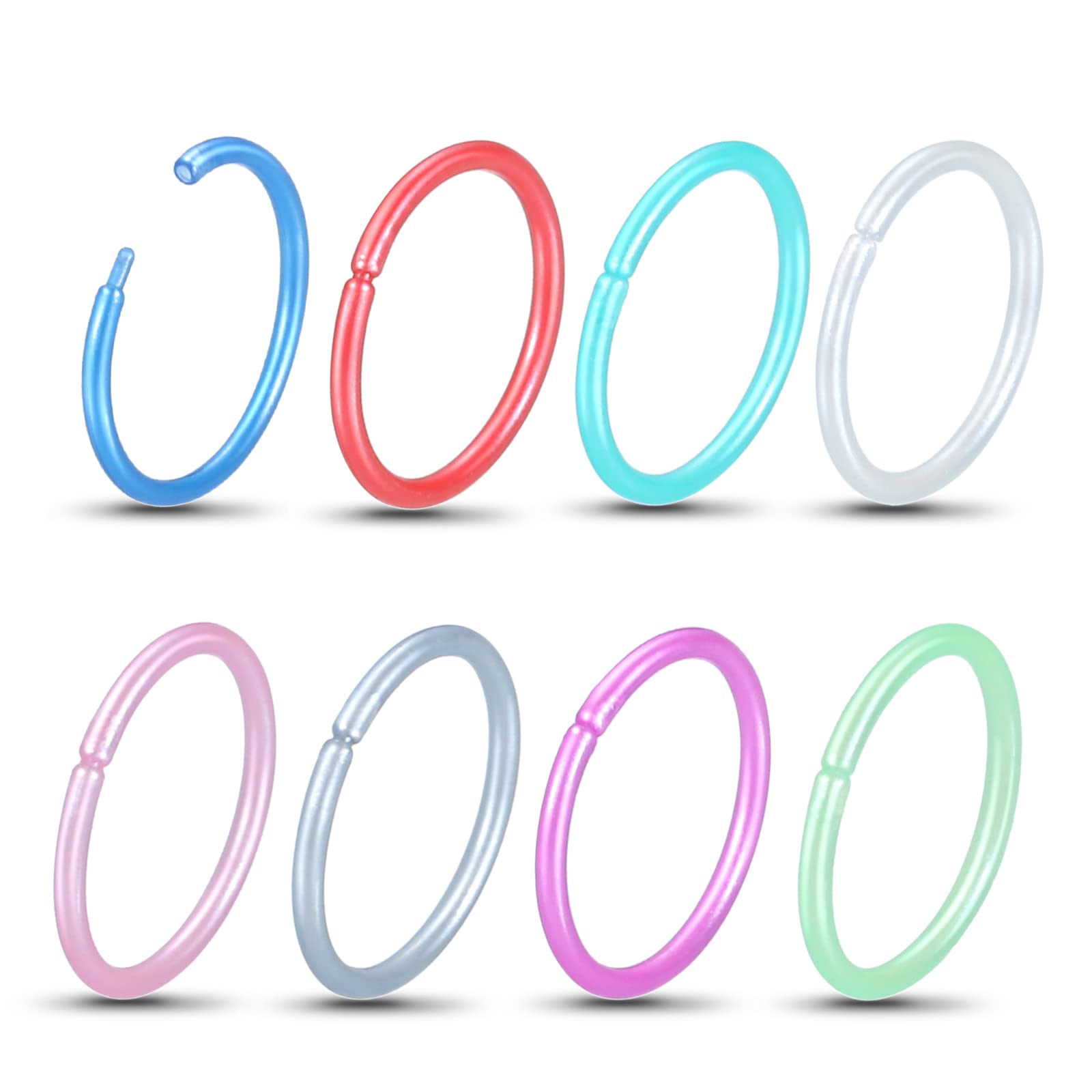 Oveta 20G Plastic Septum Nose Hoop Rings Retainer for Work Flexible Bioflex Cartilage Tragus Helix Lobe Earrings Piercing Jewelry Retainer Clicker Hoop Rings 5/16''