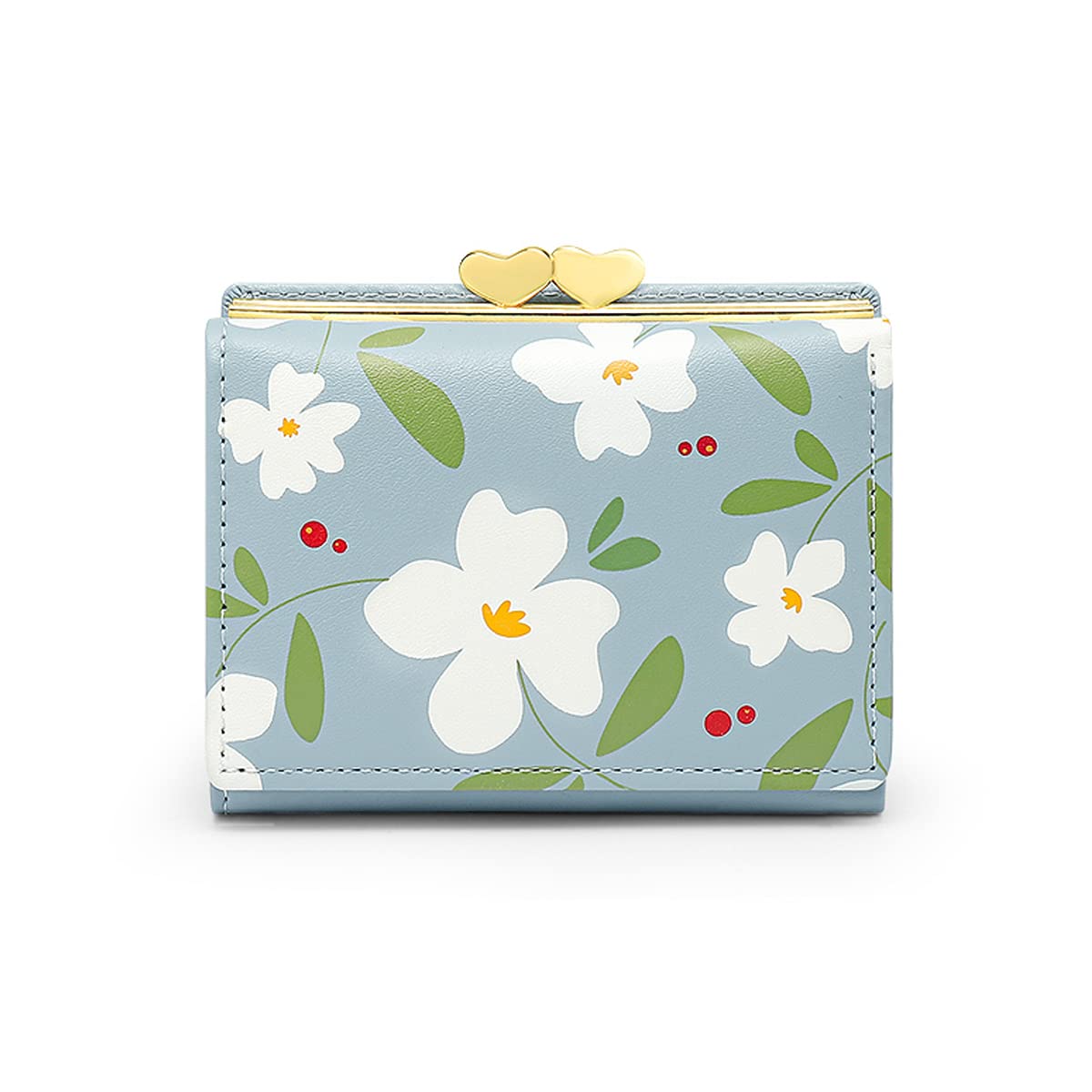 Small Women Wallet Slim Leather Bifold Purse RFID Blocking Card Holder (Blue)