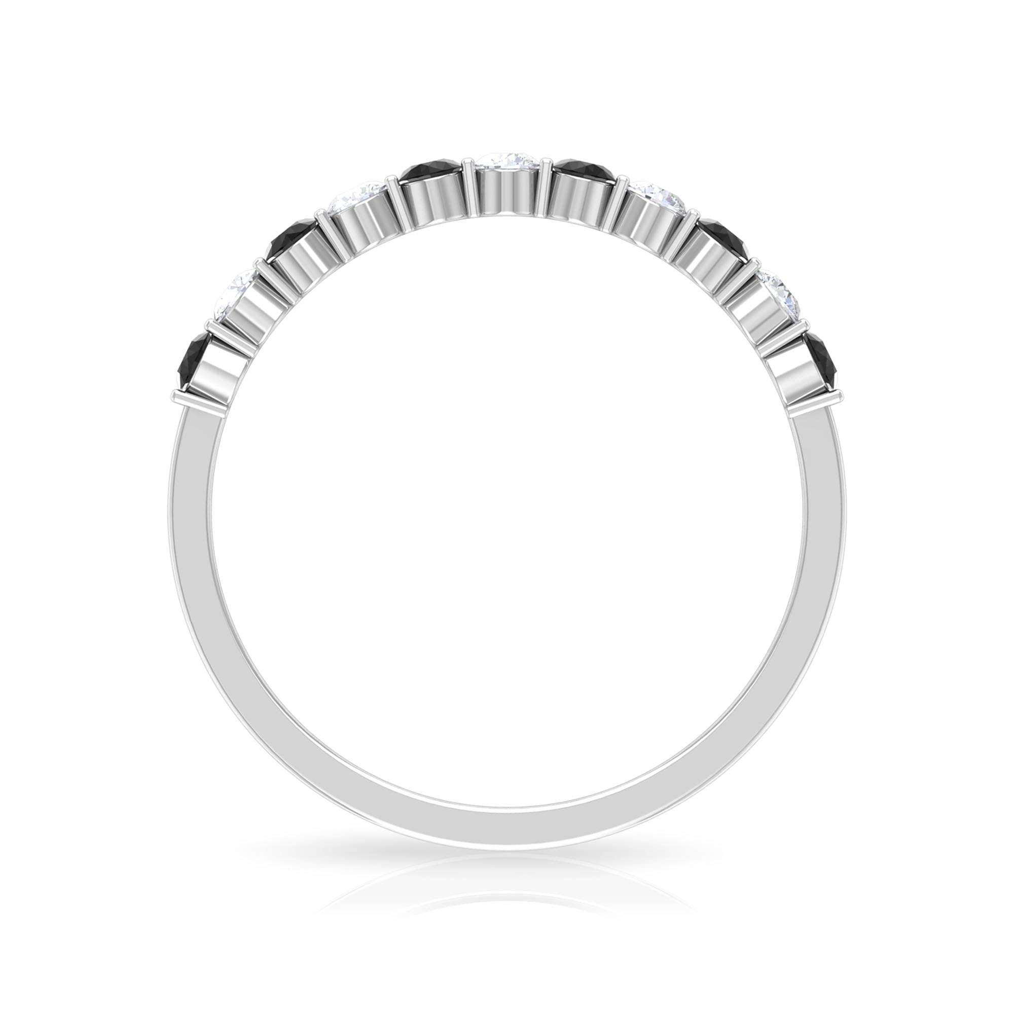 Natural Black Spinel Diamond Half Eternity Band, AAA Quality, Certified Black Spinel Stackable Ring - Ready to Gift, 14K White Gold, Size:US 7.50