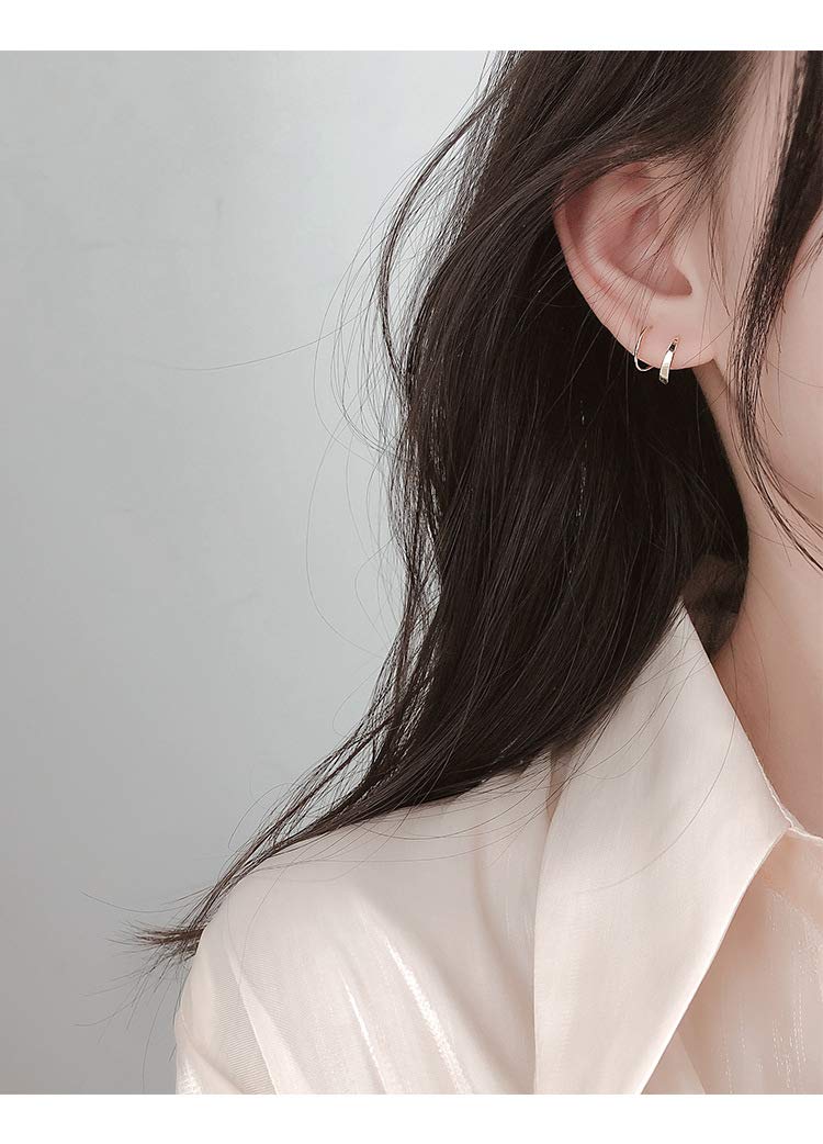 Minimalist Ear Climber Crawler Cuff Earrings for Women Sterling Silver Cartilage Ear Piercing Wrap Earring Studs Hypoallergenic (White Gold)