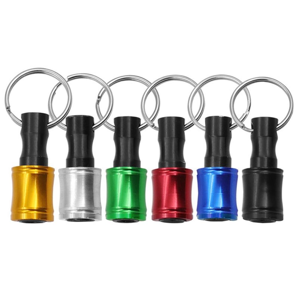 KUSONKEY Portable Keychain Drill Screw Adapter, 6pcs 1/4 inch Hex Shank Aluminum Alloy Screwdriver Bits Holder Upgraded Design, Lightweight and Quick- Change,Extension Bar with Black Carabiner
