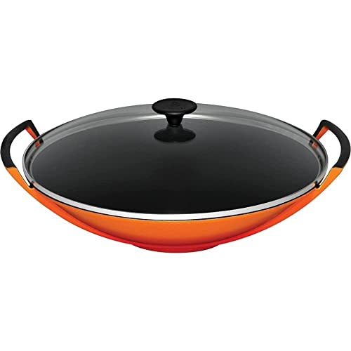 Le Creuset Enameled Cast-Iron 14-1/4-Inch Wok with Glass Lid, Flame