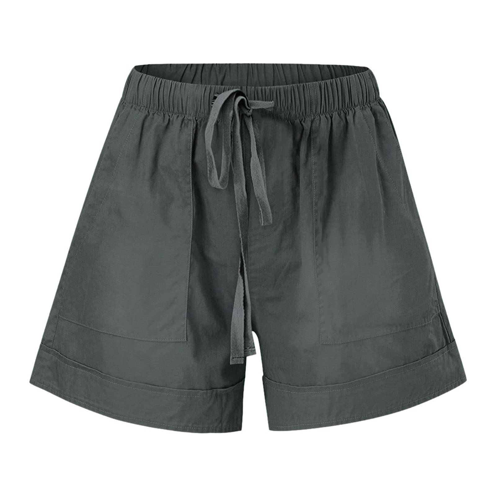 Shorts for Women Plus Size Loose Comfy Drawstring Short Pants Casual Elastic Waist Pocketed Summer Beach Workout Shorts Dark Gray