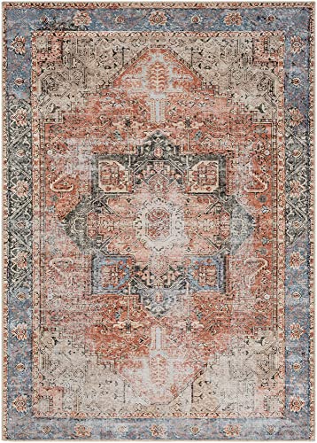 Livabliss Suri Vintage Washable Area Rug 5'3" x 7'3", Rust/Blue