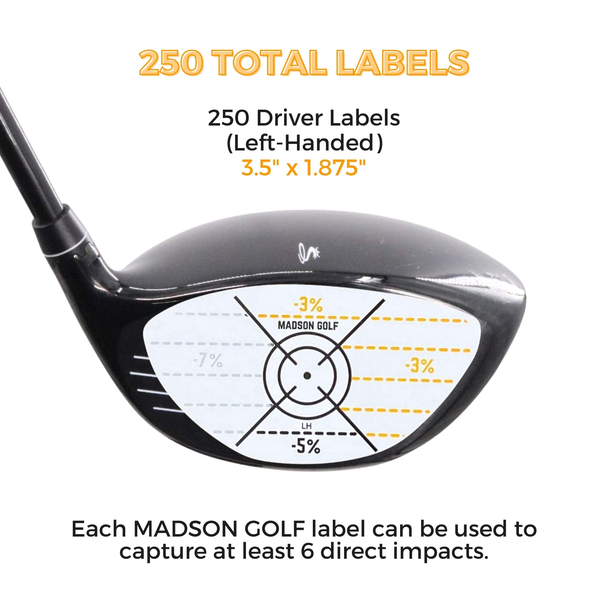 Madson Golf Club Impact Tape Labels, Swing Trainer Bundle with Training Aids Face Stickers, Variable Height Tees, Setup Measuring Tape and Practice Journal (Left-Hand Golfer)