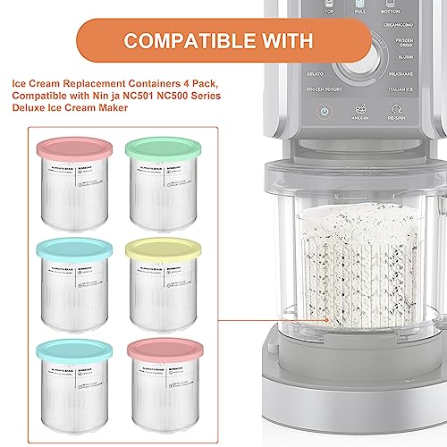 Zomixzo NC500 Ice Cream Pint Containers and Lid Compatible with Ninja Creami NC501 NC500 Series Deluxe Ice Cream Maker, 24 oz Cream Pint Containers, 6 Pack (Pink/Green/Yellow/Blue)