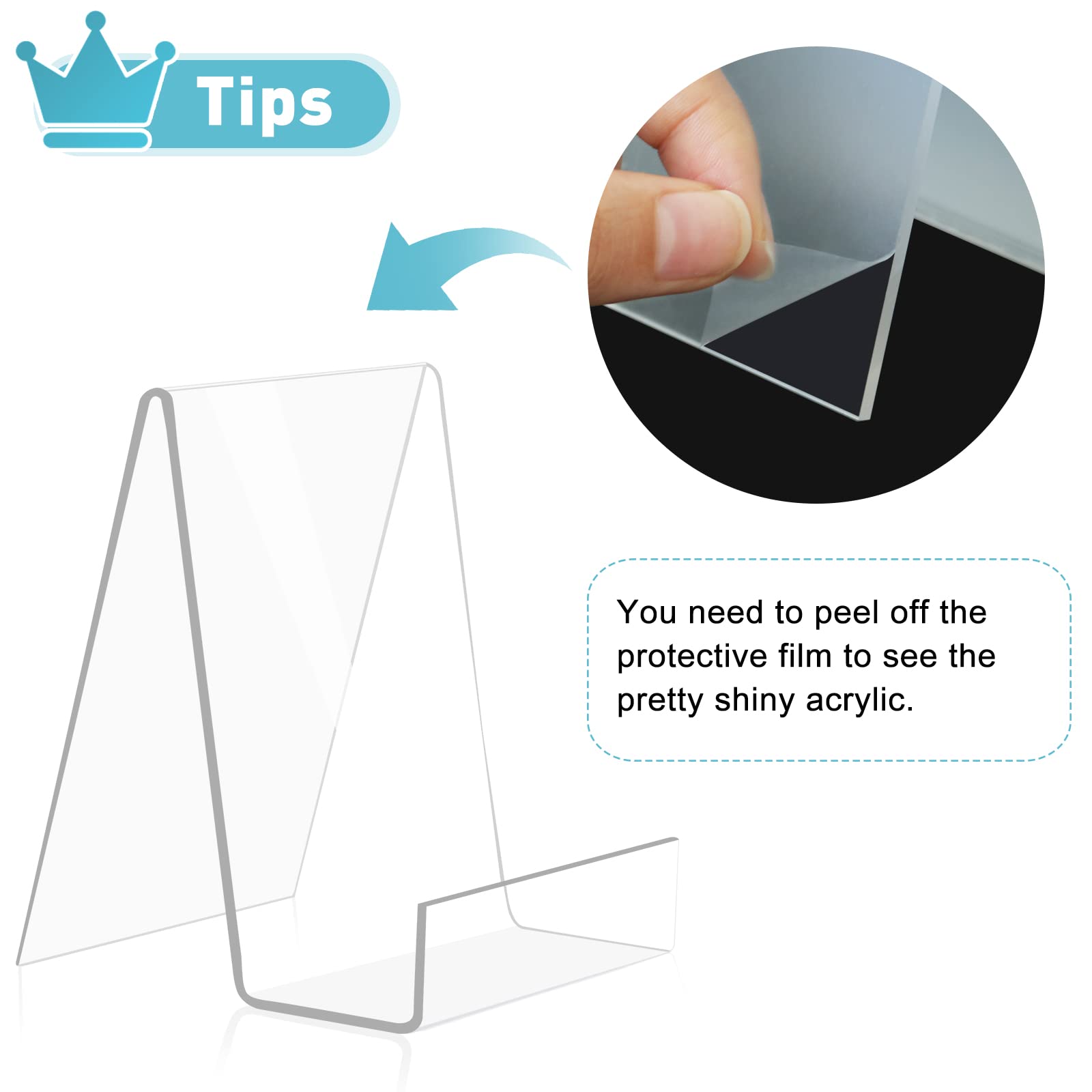 trophable 4 Pack Acrylic Book Stand Thickened Clear Book Display Easel Holder for Displaying Tablets Newspaper Magazines Notebooks Textbooks CDs (Clear-Small)