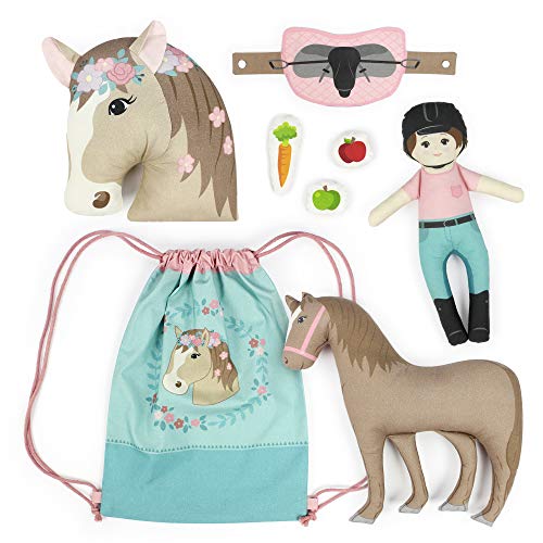 kullaloo Sewing kit for Kids Beginners - DIY Craft for Girls & Boys - Cut & Sew Fabric Panel with Horses Motifs (Horse Love)