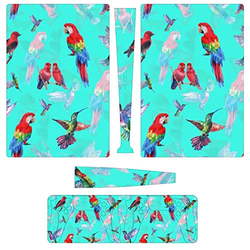 Tropical Birds Parrots, Macaw Print Full Protective Skin Cover Design Wrap Decal Sticker Compatible with PS5 Digital Edition Console and Controller