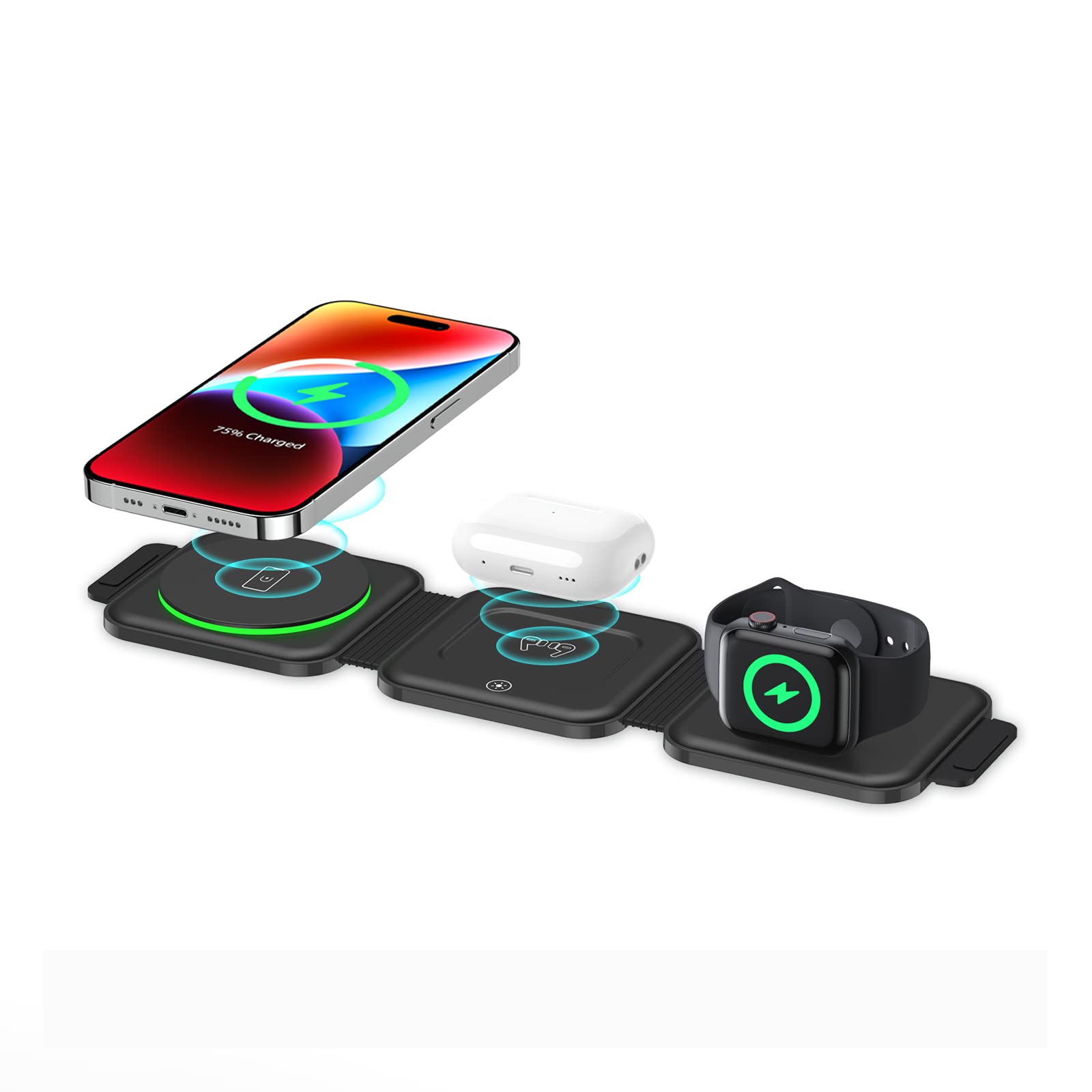 Wireless Charging Station,Foldable 3 in 1 Travel Wireless Charger,Fast Mag-Safe Charger for iPhone 14/13/12,AirPods 2/3/Pro,for Apple Watch(with Adapter)