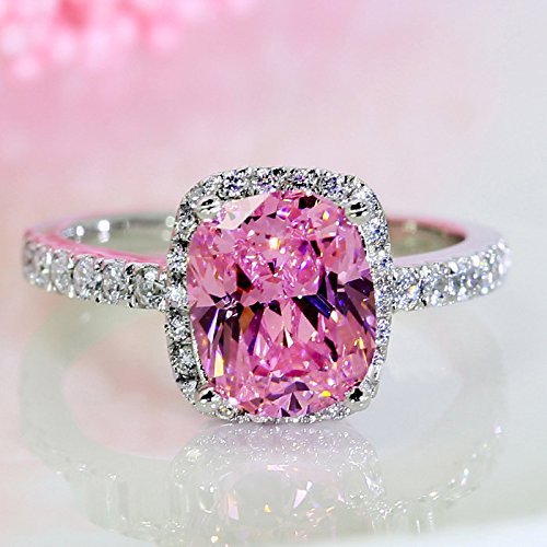 KUYIUIF Brilliant Cut Solitaire Cubic Zirconia CZ Engagement Ring 18k White Gold Pink Austria Crystal Lady Bridal Wedding Engagement (7)