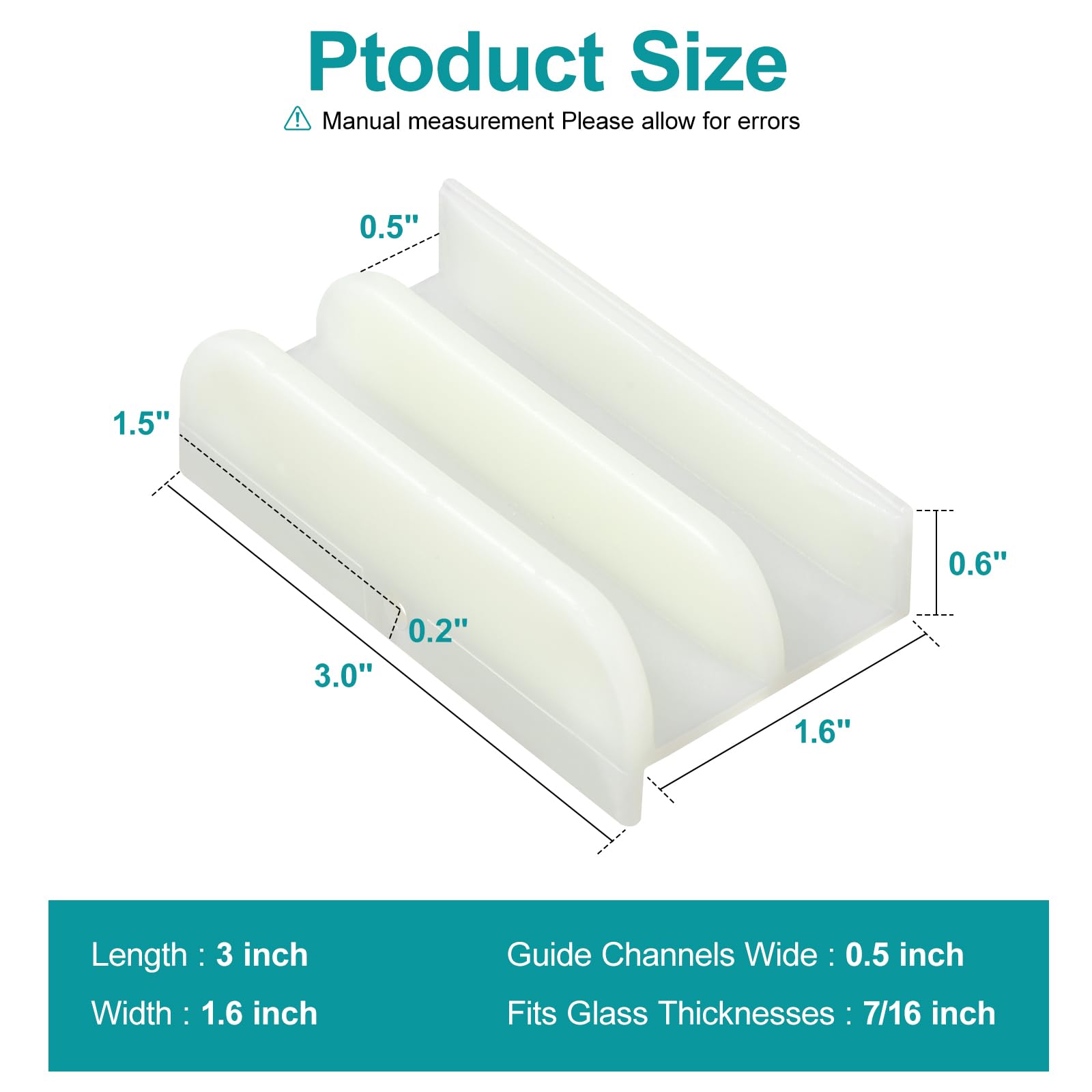 VYH M6219 Sliding Shower Door Bottom Guide for Sliding Shower Door (Top Hung) Shower Door Guide, 1/2 in Channels for Glass Shower Door Plastic Guide(2 Pack