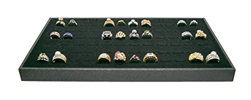 Novel Box Jewelry Stackable Wood Utility Tray in Black + 72 Slot Ring Display Foam Insert in Black + NB Cleaning Cloth
