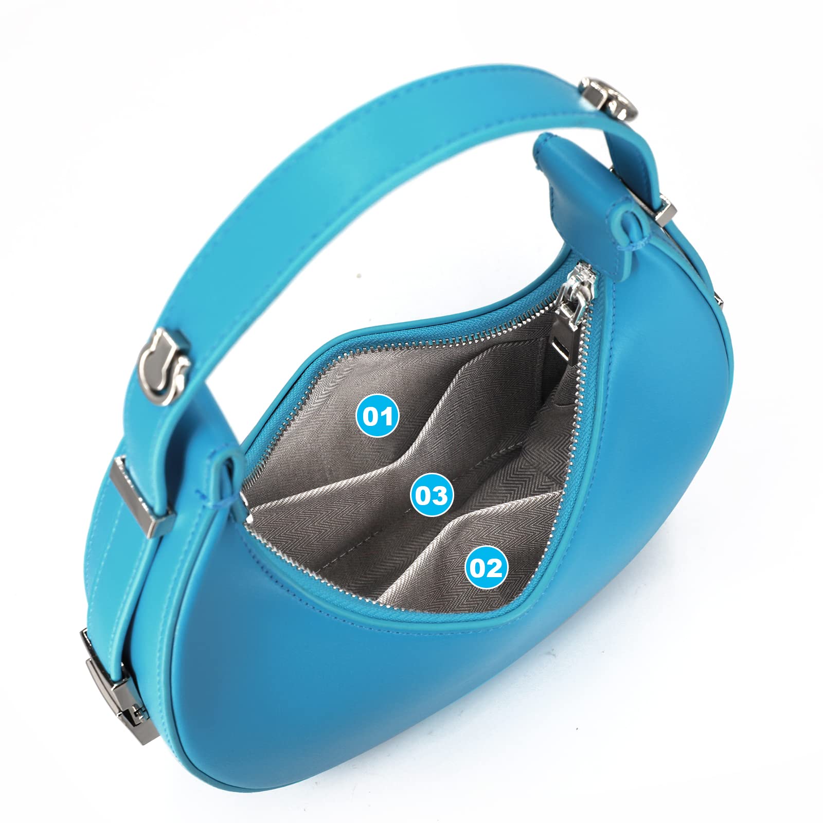Shoulder Bags Handbag for Women, Crossbody Bag Detachable Shoulder Strap Soft PU Leather Zipper Closure - Sky Blue