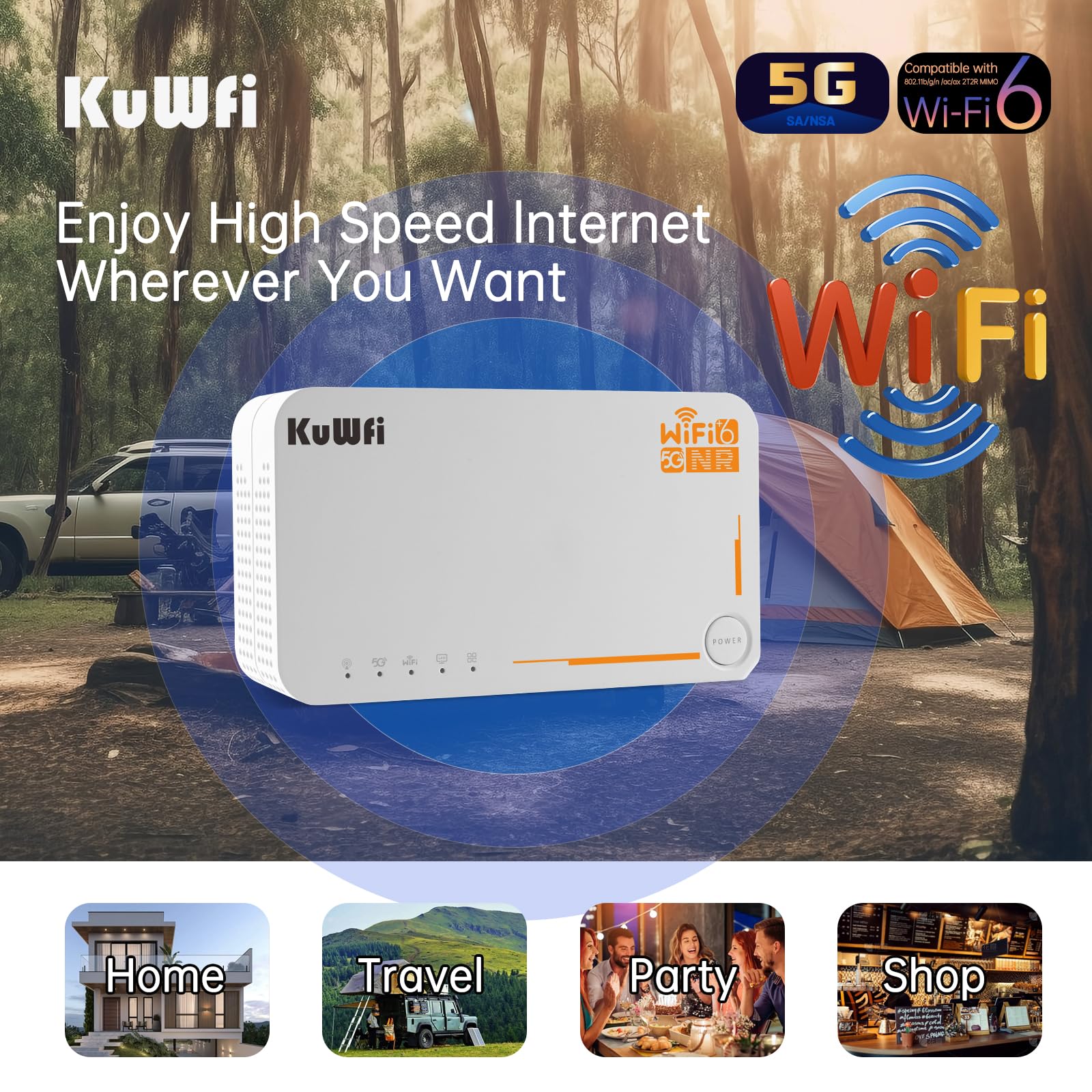 KuWFi 4G LTE USB WiFi Modem Mobile Internet Devices with SIM Card Slot High Speed Portable Travel Hotspot Mini Router for USA/CA/MX