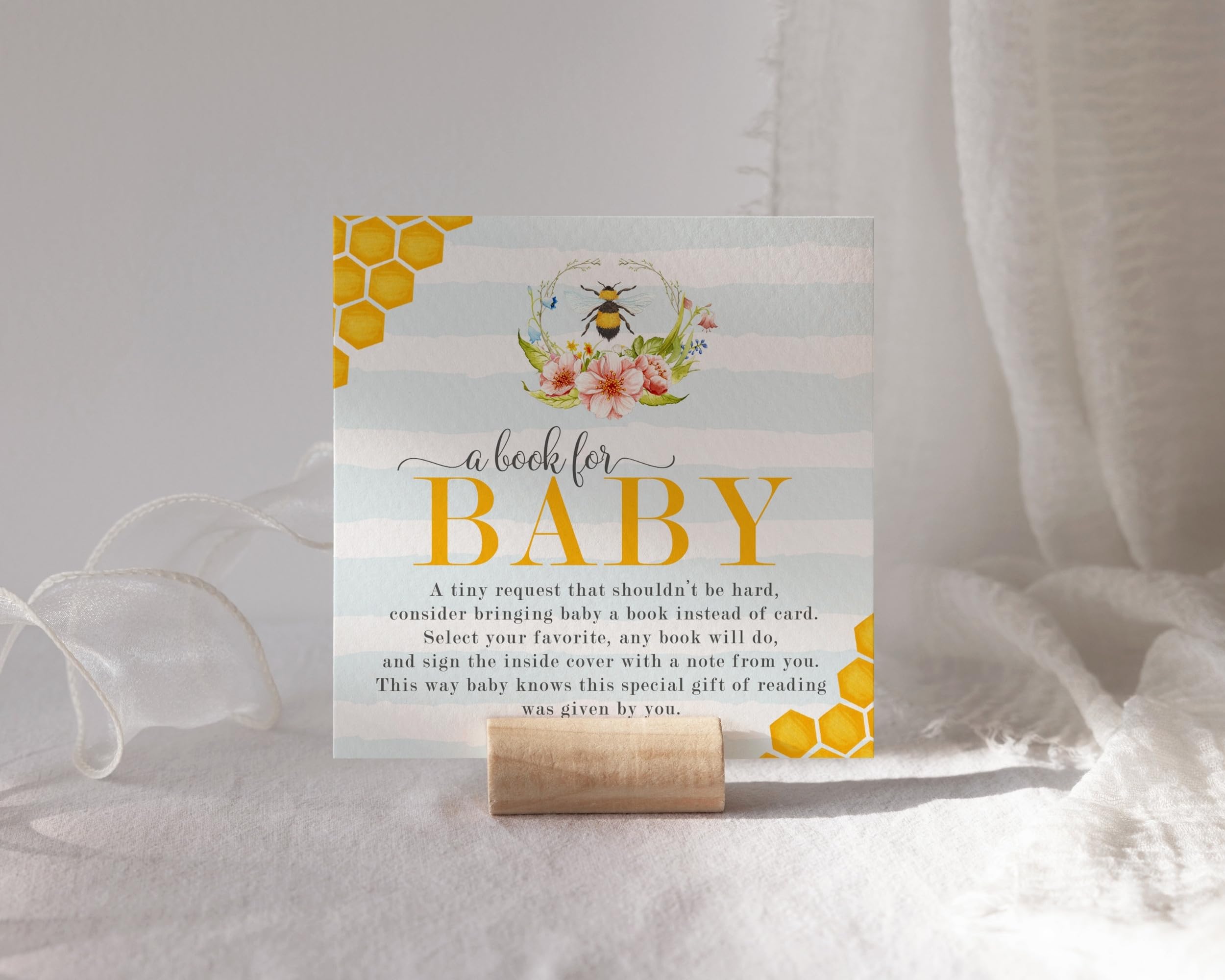 Mama Bee Books for Baby Shower Cards, Invitation Inserts Gender Neutral Book Request, Bring Book Instead of Cards Poem, Cute Storybook-Theme Ideas, 25 Pack