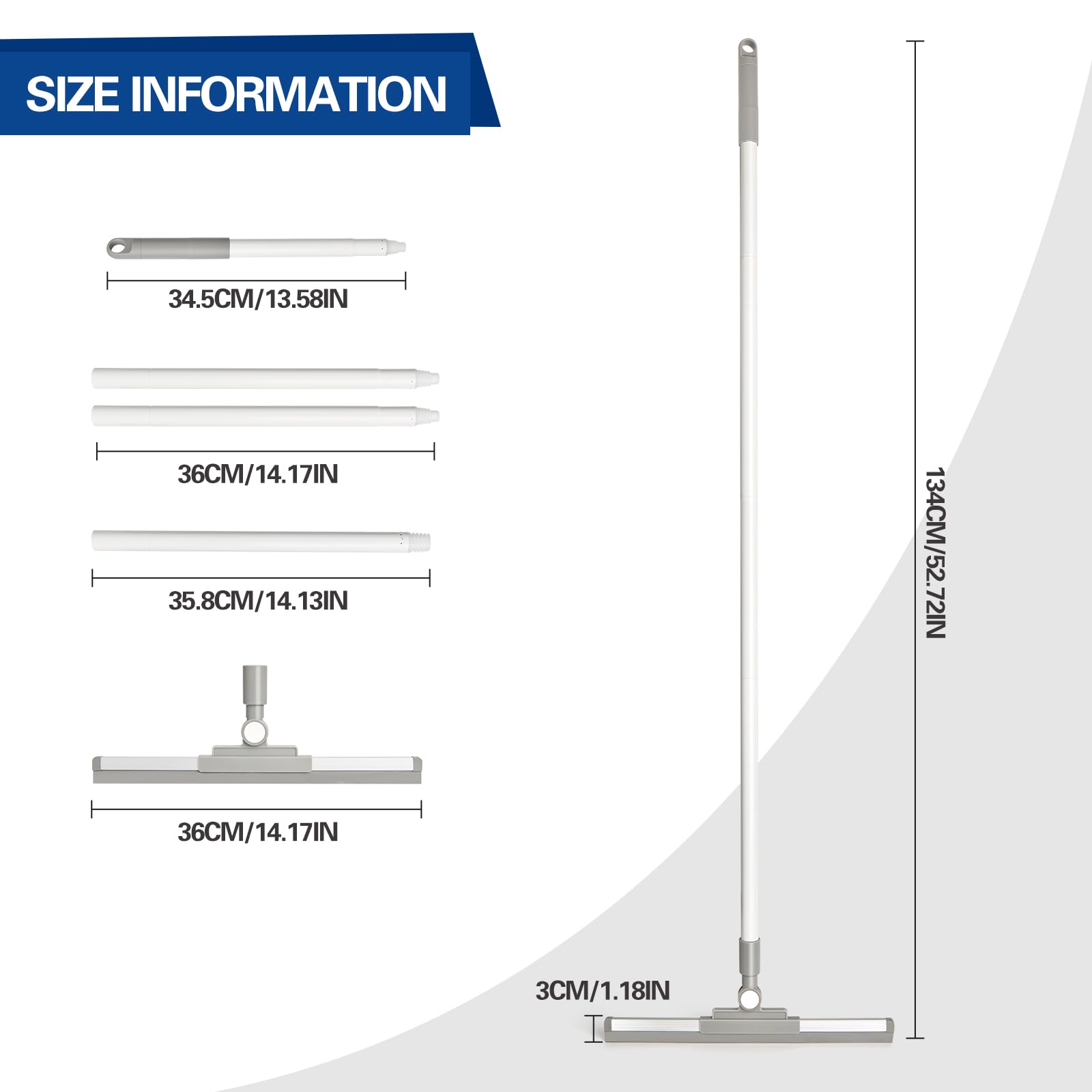 XXFLOWER Silicone Broom,Multifunction Magic Broom with Long Handle,Squeeze Broom Sweeping Water,Pet Hair Remover for Carpet,Kitchen,Bathroom Tile(Grey White)