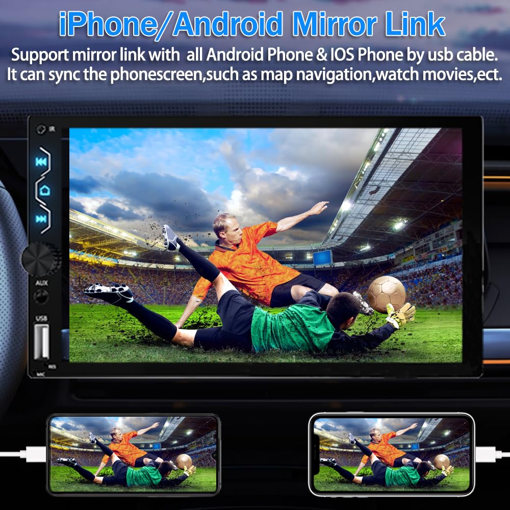 Leadfan Double Din Car Stereo with Apple Carplay and Android Auto,7 Inch Full HD Touchscreen Car Radio Bluetooth, Car Stereo with Backup Camera,Support Mirror Link,Steering Wheel,USB/AUX/Subwoofer