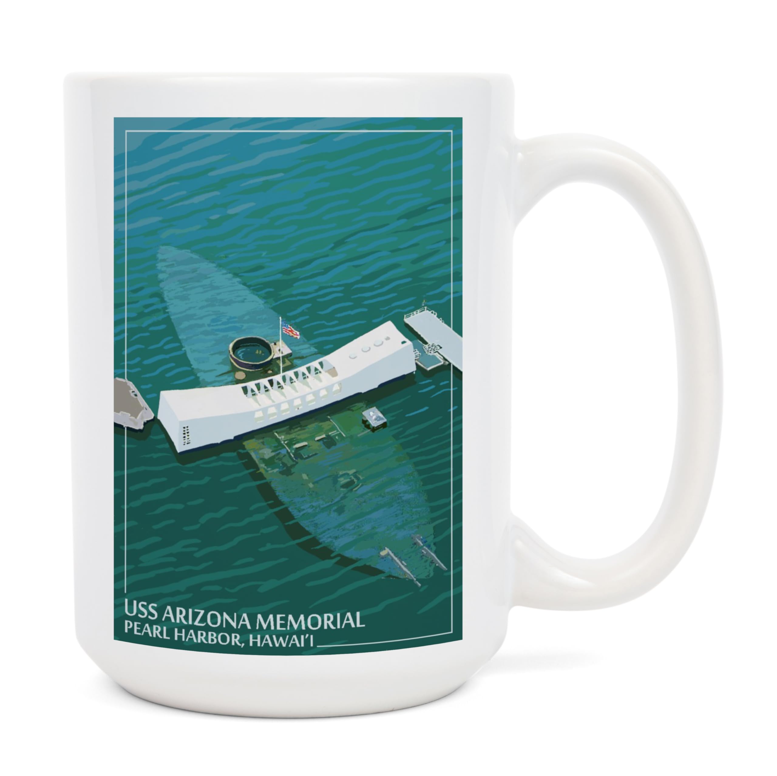 Lantern Press Pearl Harbor, Hawaii, USS Arizona Memorial (15oz White Ceramic Coffee and Tea Mug, Dishwasher and Microwave Safe)