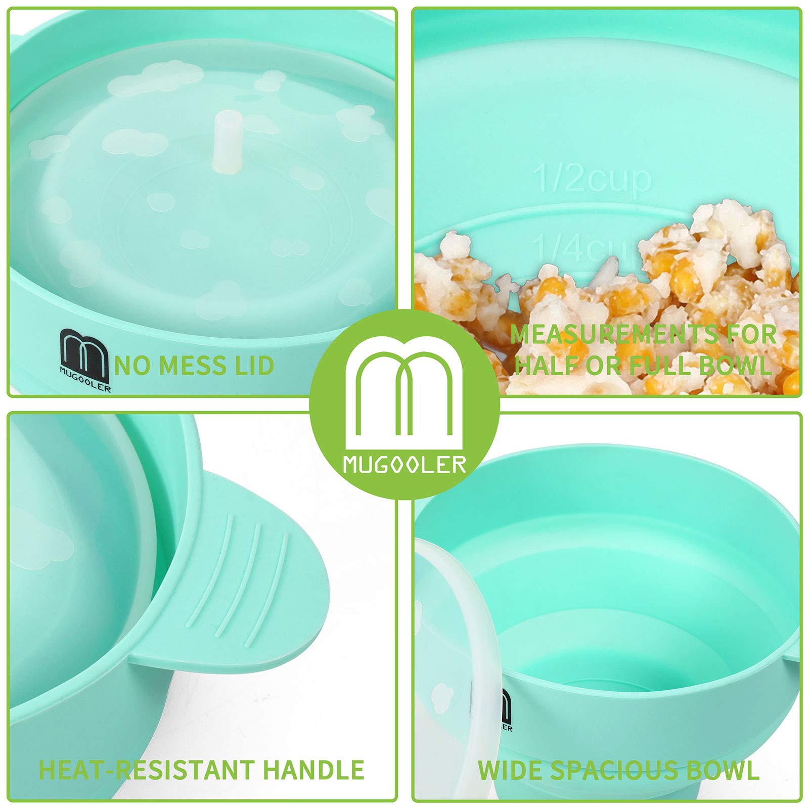 MMUGOOLER Original Microwave Popcorn Popper Silicone Popcorn Maker, Collapsible Bowl with Lid BPA Free and Dishwasher Safe, Quick & Easy(Blue)