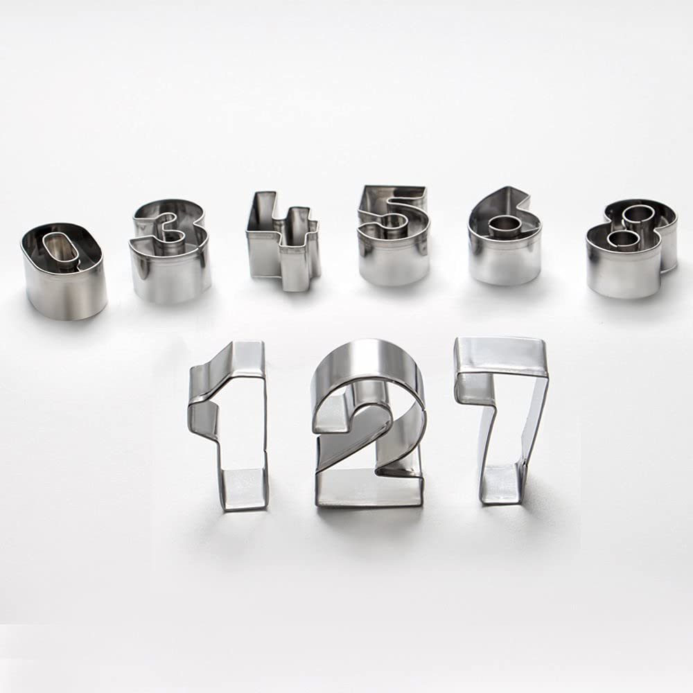 SurgeHai Mini Number Cookie Cutters β1.7" Stainless Steel Cake Decorating Small Number Cutters with Cut-Outs, 9-Piece Set