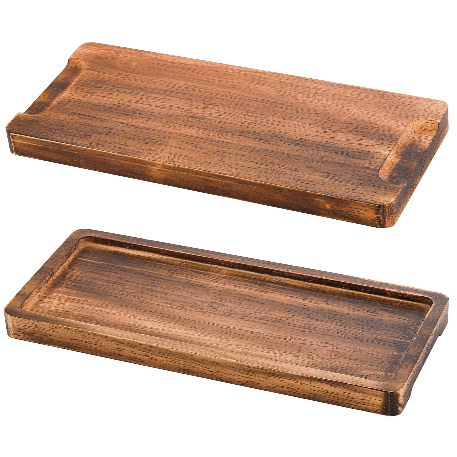 SOUJOY Set of 4 Wood Serving Tray, Oak Platter for Food, 12'', 14.5'' Rectangular Charcuterie Board with Edge for Home Decor, Dessert, Vegetables, Fruit, Appetizer, Cheese Dishes