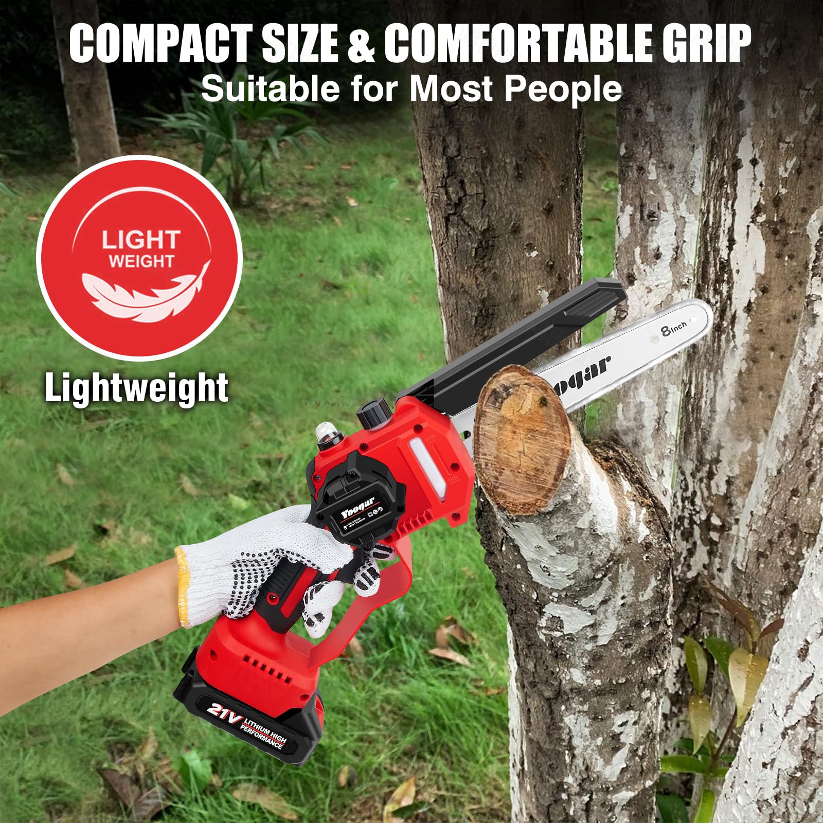 Mini Chainsaw, 8 Inch Cordless Electric Chain Saw, 2000mAh Battery Powered Chainsaw with 2 BATTERIES & 2 CHAINS, Portable One-Hand ChainSaw Pruning Tree Branches for Courtyard,Household&Garden