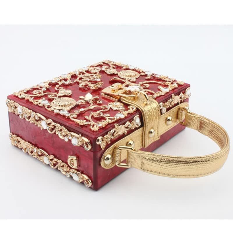 SXNBH Acrylic Box Evening Bag Ladies Flower Lock Diamond Stone Pattern Small Square Clutch Shoulder Bag Women's Evening Handbag
