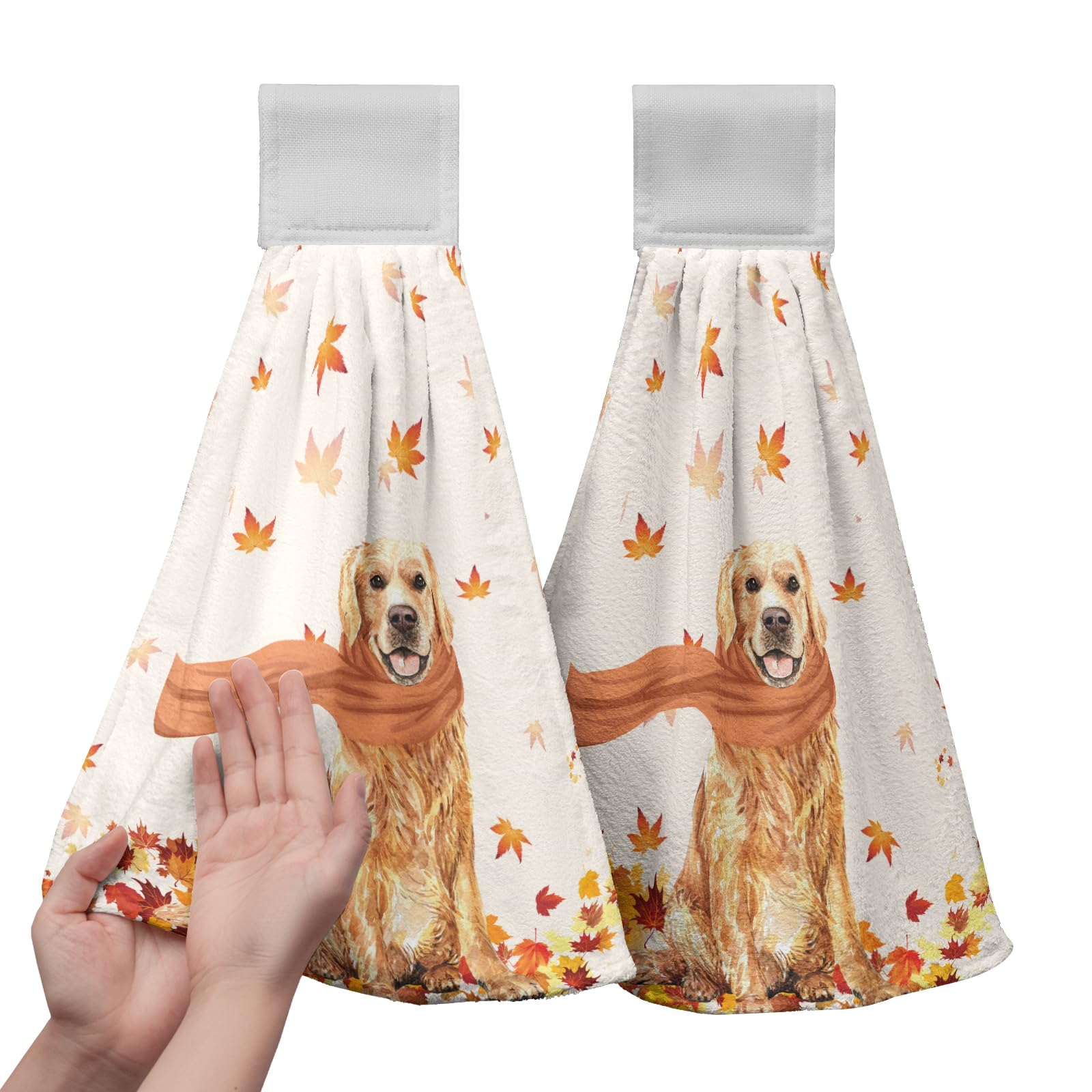Kwlegh Dog Hand Towels for Bathroom Set of 2 Puppy Hanging Dish Towels Kitchen Towel with Hanging Loop Small Fingertip Tie Towel for Dog Lovers