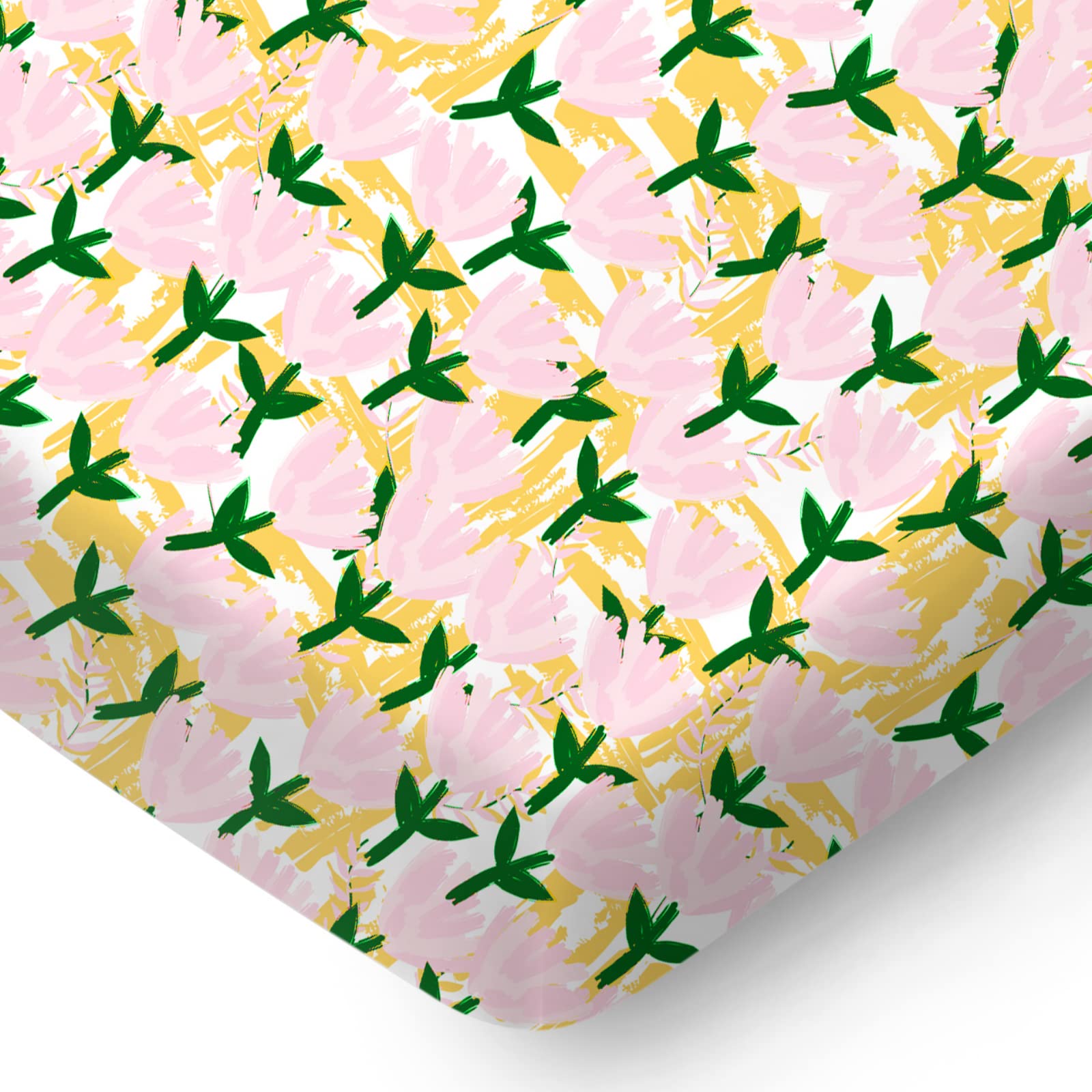 Mini Crib Sheet with Flower Pattern - 100% Organic Jersey Cotton Pack n Play Fitted Sheet - Pickle & Pumpkin Premium Pack and Play Sheet