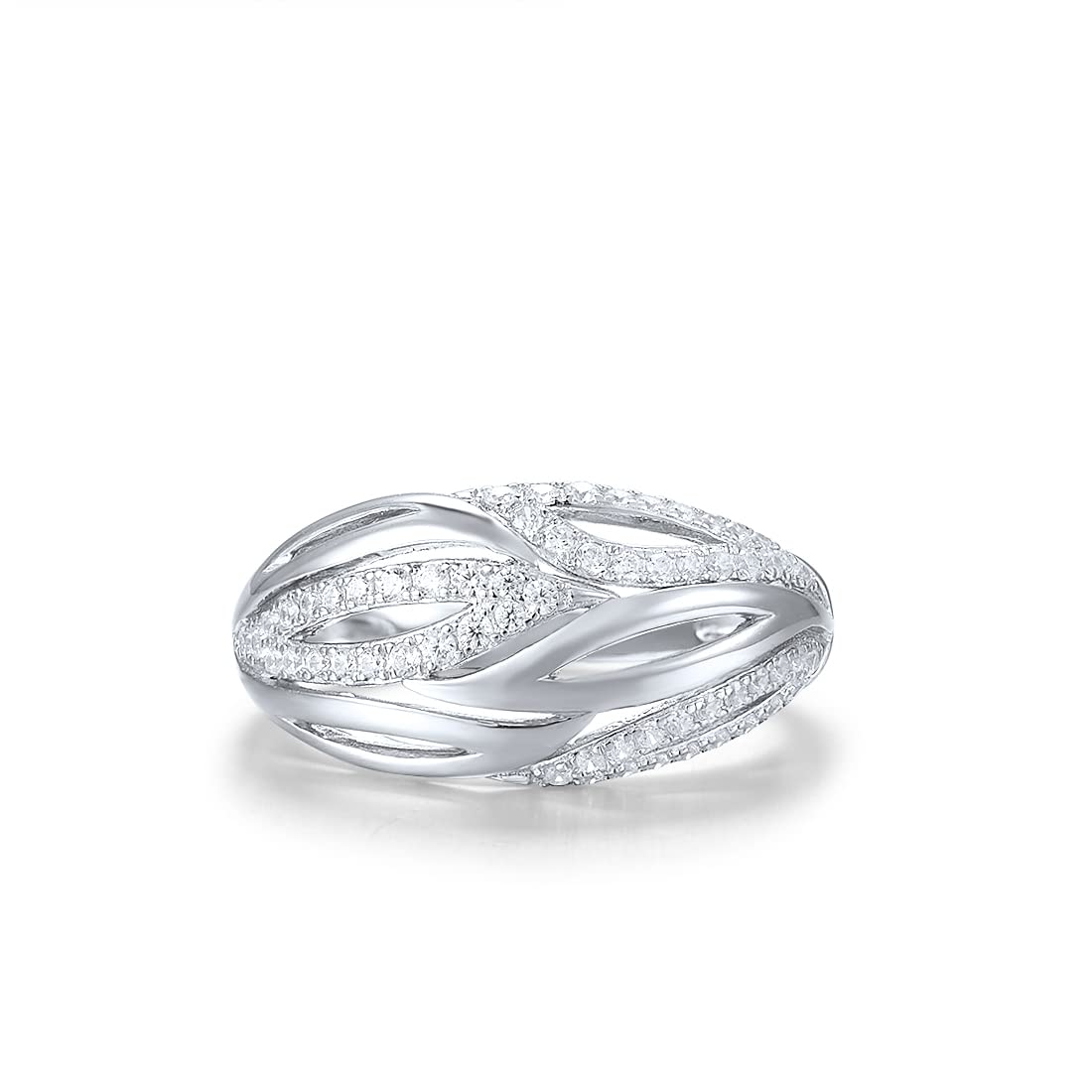 Santuzza 925 Sterling Silver Openwork Cubic Zirconia Simulated Diamond Statement Ring for Women (6)