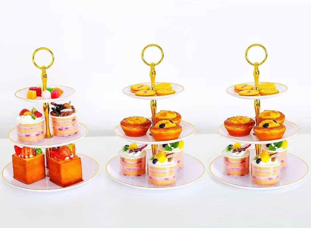 RAUVOLFIA 3 Pack 3 Tier Cupcake Stand, Plastic Tiered Serving Stand, Dessert Tray for Tea Party, Baby Shower and Wedding (White)